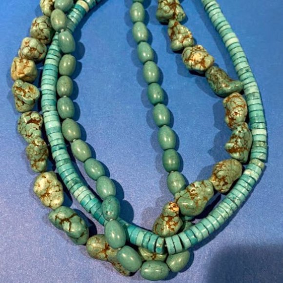 Jewelry | Contemporary Design Turquoise Color Bead Necklace 3 Strands ...
